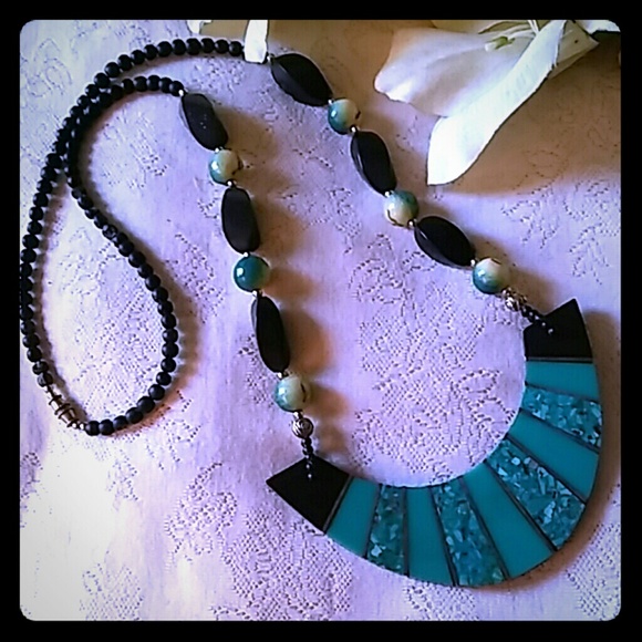 Vintage | Jewelry | Vintage Wood Bead Inlay Statement Necklace | Poshmark